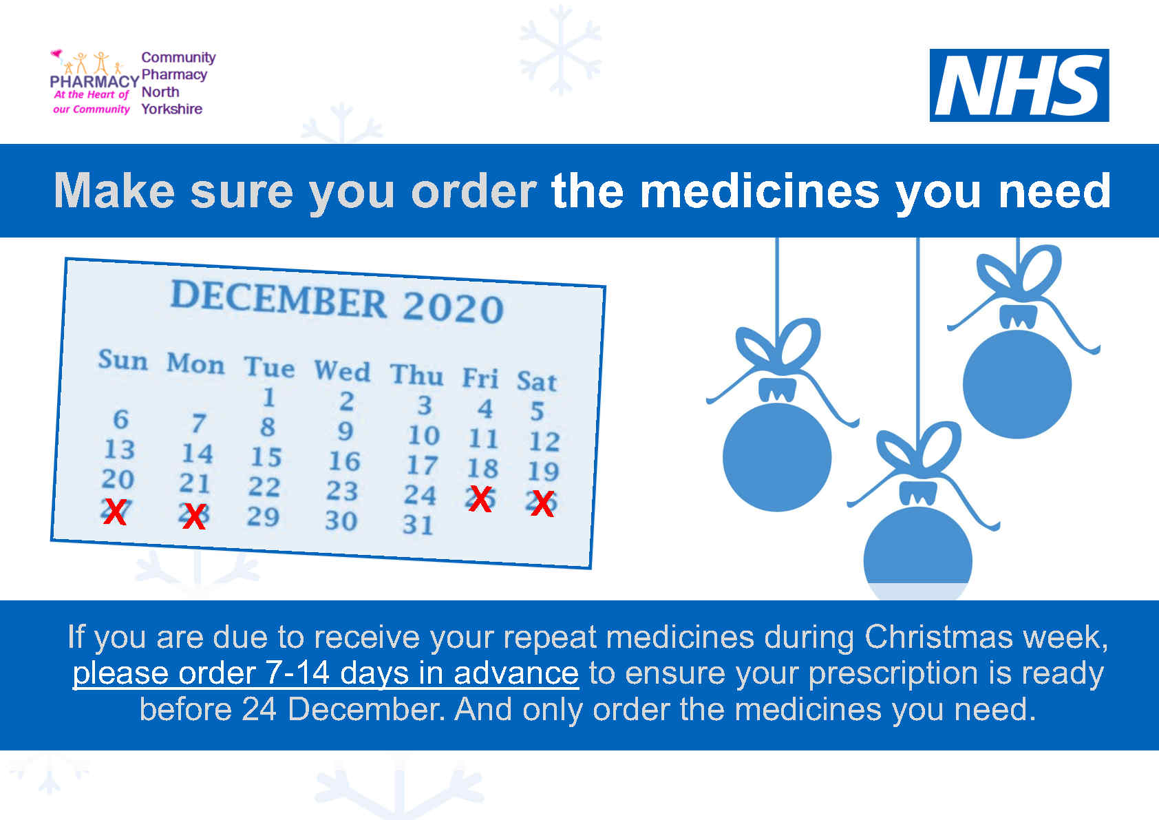 Christmas repeat prescriptions - NHS North Yorkshire CCG